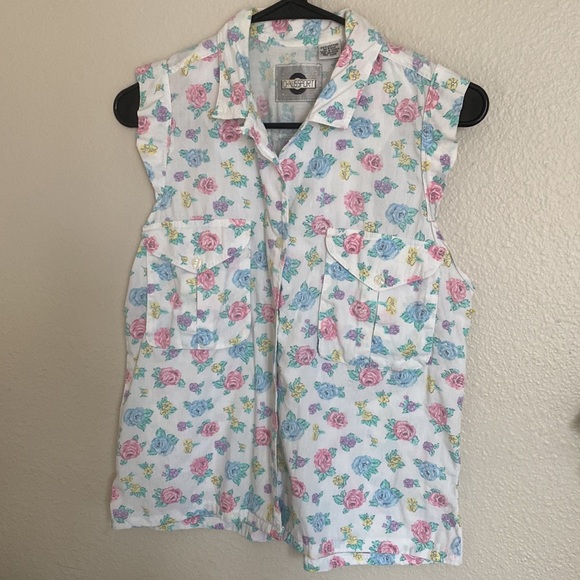 Tops | Vintage Floral Button Down Tank | Poshmark